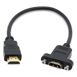 Qaoquda Panel Mount HDMI Extension Cable High Speed HDMI Male to Female Extension Cable with Screw Nut Support 4K Resolution for Blu Ray Player, 3D TV, Roku, Xbox360,Black (1 FT/30 CM)