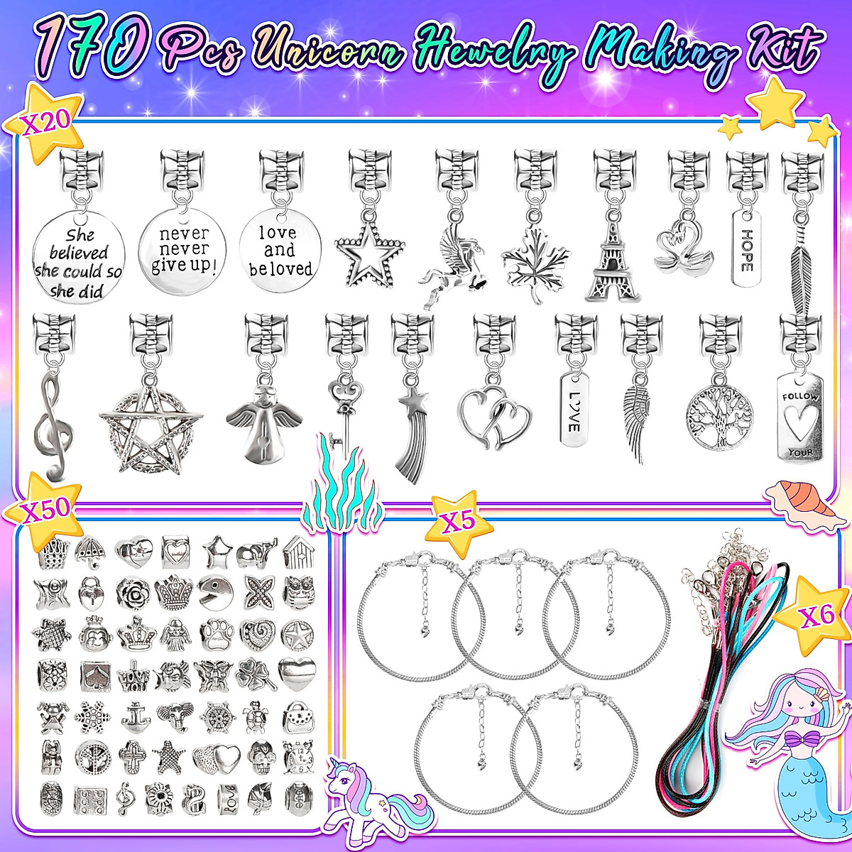 Palonu Charm Bracelet Making Kit,170 pcs Jewelry Making Kit Crafts for Kids Ages 8-12, Beads Toys DIY Craft Gift Set for Teens Girls 8 9 10 11 12 Years Old