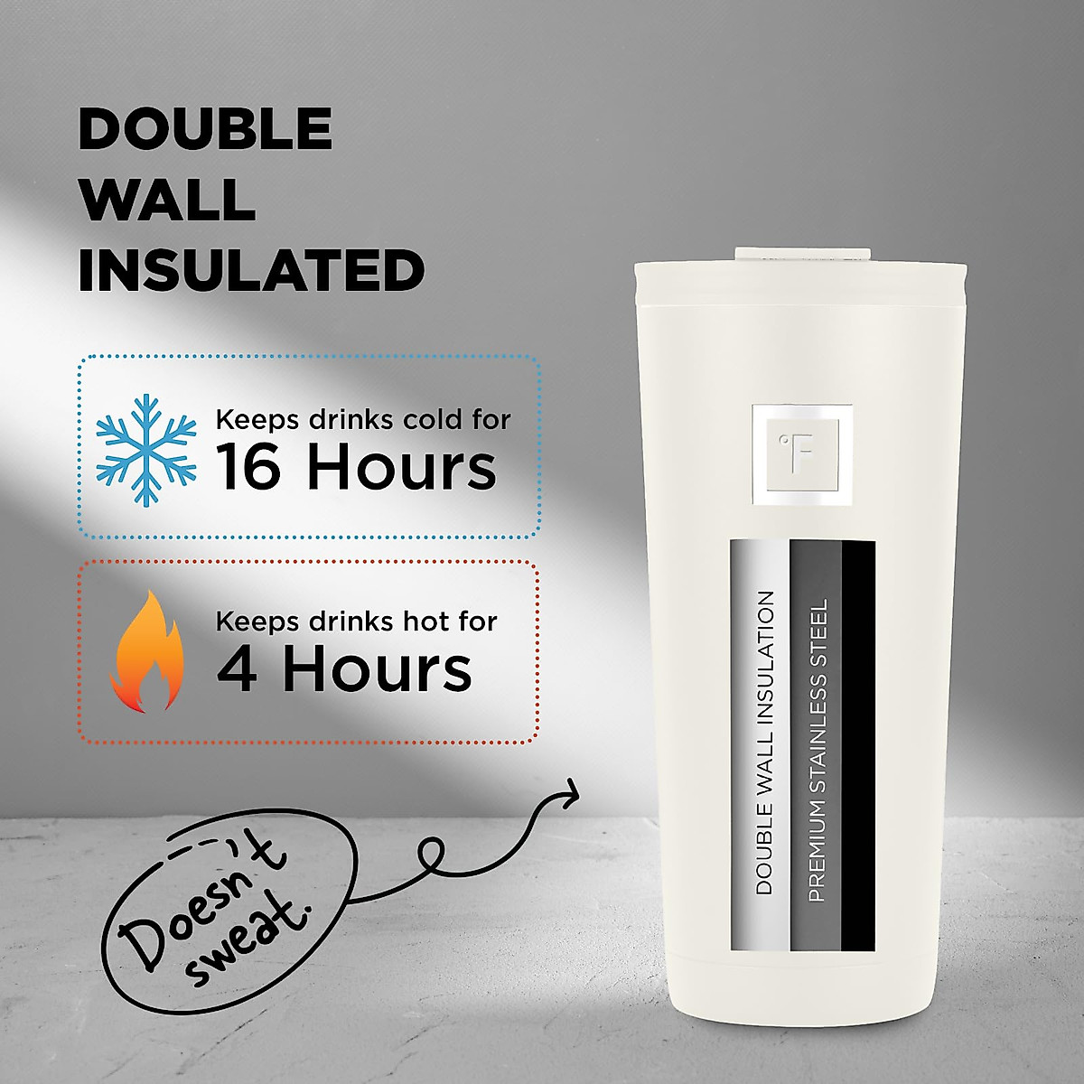 IRON °FLASK Classic Tumbler 2.0-2 Lids (Straw/Flip), Vacuum Insulated Stainless Steel Water Bottle, Double Walled, Drinking cup, Thermo Travel Mug - Cashmere Cream, 24 Oz