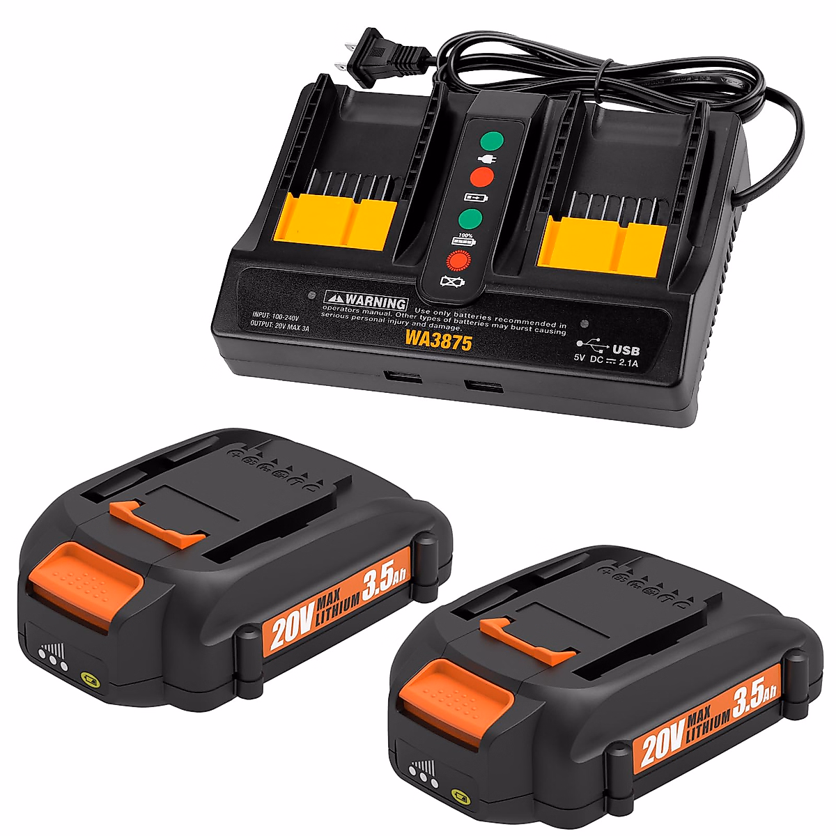 Powilling 20V Lithium Battery for Worx 20V Battery and Charger Kit, Compatible with All Worx 20V Batteries WA3520 WA3525 WA3575 WG151s WG251s WG540s WG545s WG890 WG891 + Works 20 Volt Battery Charger