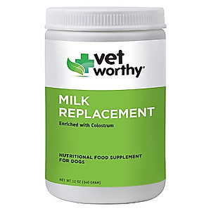 Vet Worthy Milk Replacement for Dogs - Milk Formula Replacer for Puppies, Pregnant, Lactating, Elderly or Recovering Dogs - Enriched with Colostrum, Whey Protein, Vitamins and Minerals - 12oz