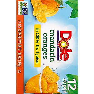 Dole Fruit Bowls Mandarin Oranges in 100% Juice Snacks, 4oz 12 Total Cups, Gluten & Dairy Free, Bulk Lunch Snacks for Kids & Adults