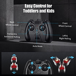 Kizeefun RC Stunt Car, Invincible 360°Rolling Twister with Colorful Lights & Music, Rechargeable Remote Control Car for Kids (Red), Unisex