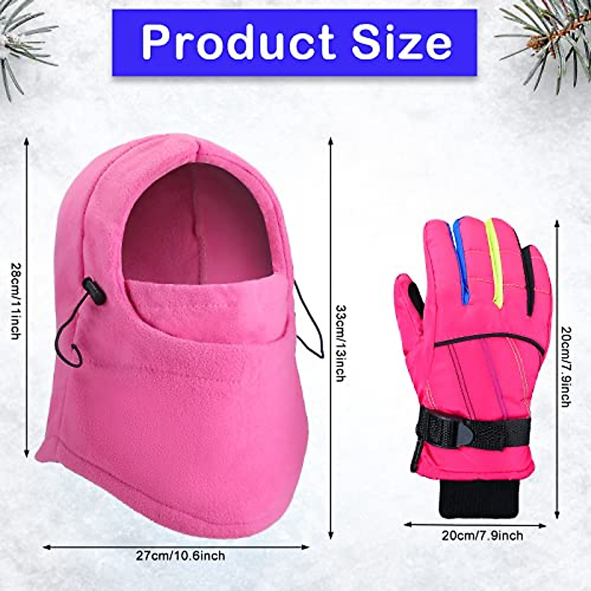 Handepo 4 Pack Kids Winter Ski Balaclava Mask Gloves Set Windproof Face Mask Winter Hat Snow Gloves for Boys Girls(Pink, Purple)