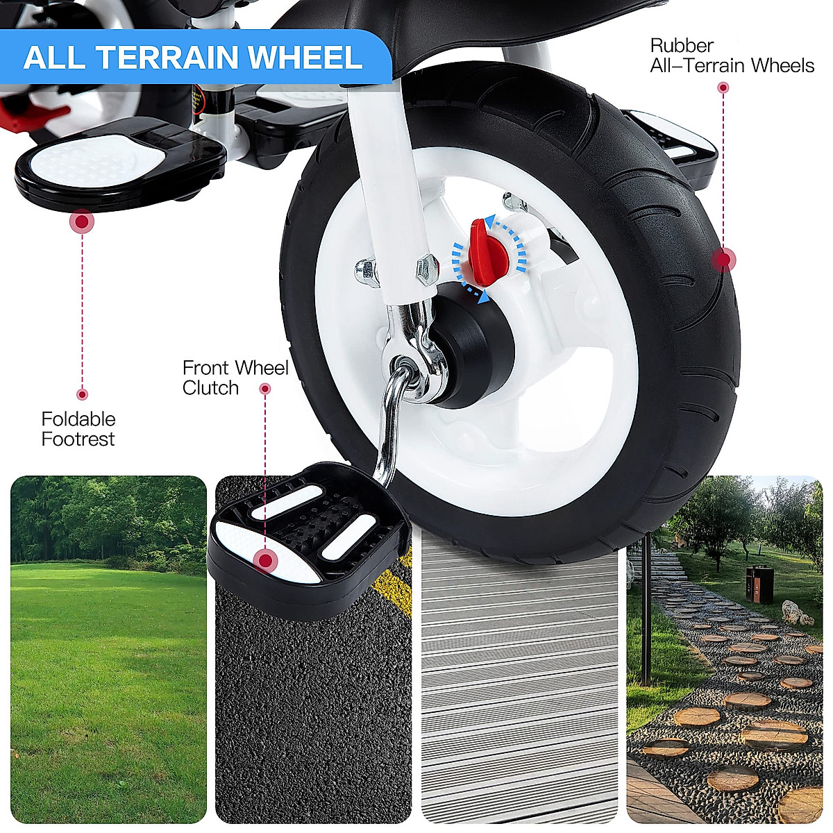 JMMD Baby Trike, 6-in-1 Kids Tricycle with Adjustable Push Handle, Removable Canopy, Safety Harness for 18 Months - 5 Year Old, Blue