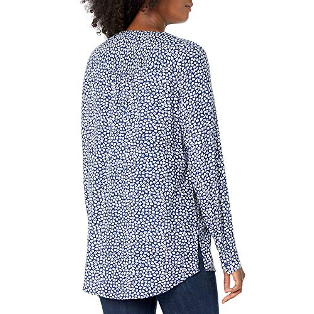 Amazon Essentials Women's Long-Sleeve Woven Blouse, Navy/White, Large