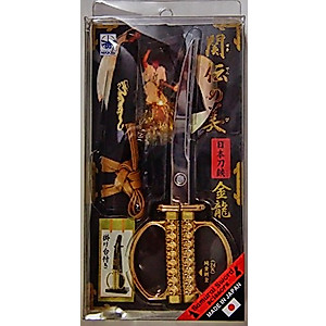 NIKKEN SW-50G Knife Seki Denno Beauty Japanese Sword Scissors, Gold Dragon Model, Hanging Stand Included