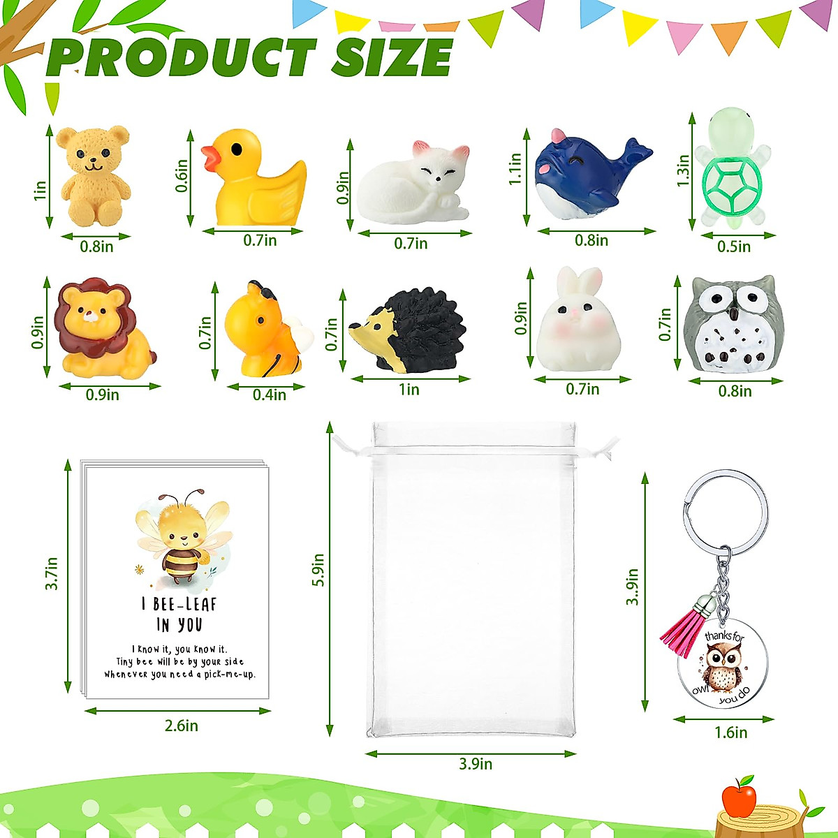 Geetery 120 Pcs Inspirational Gift Include Appreciation Animal Pun Thank You Note Cards Funny Resin Toys Motivational Keychain Organza Bags for Coworkers Family Nurse Friend Volunteer Pocket Favors