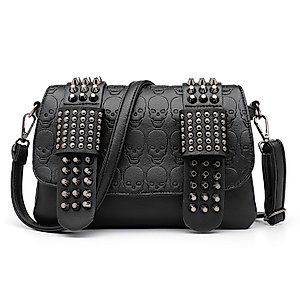 LUI SUI Women Gothic Skull Cross body Purse Bags Skull Rivet Shoulder Bag Purse