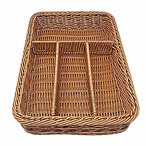 KOVOT Poly-Wicker Divided Basket Tray For Storage, Food or Cutlery, Drawer Insert Compartment Organizer Woven Polypropylene - 14"L x 10"D x 2"H