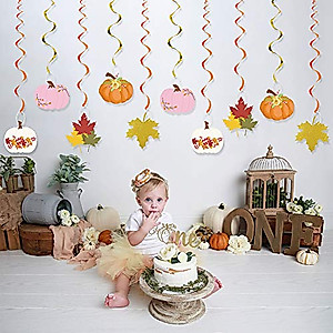 20Pcs Fall Party Hanging Decorations, Autumn Pumpkin Maple Leaf Thanksgiving Hanging Swirls Streamers, Fall Hanging Decorations for Little Pumpkin Baby Shower Fall Thanksgiving Birthday Party Supplies