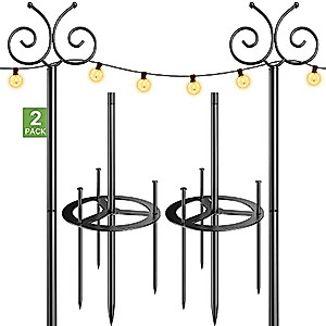Outdoor String Light Poles 2 Pack, 9 FT Light Poles for Hanging Outside String Lights with Hooks, Adjustable Metal String Light Pole for Patio Fence Backyard Deck Garden Bistro Christmas Wedding