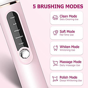 Adults Sonic Electric Toothbrush, Rechargeable Electric Toothbrush for Man Women, Couples Toothbrush with LED Mode Indicator, 30s Reminder, 2 Mins Timer, 5 Modes, 4 Brush Heads, Wall-Mount Holder