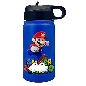 Kids Insulated Stainless Steel Cups Cartoon Reusable Water Bottle Cute Tumbler with Straw Lid Wide Handle Leak Proof Mugs for Boys Girls 12oz