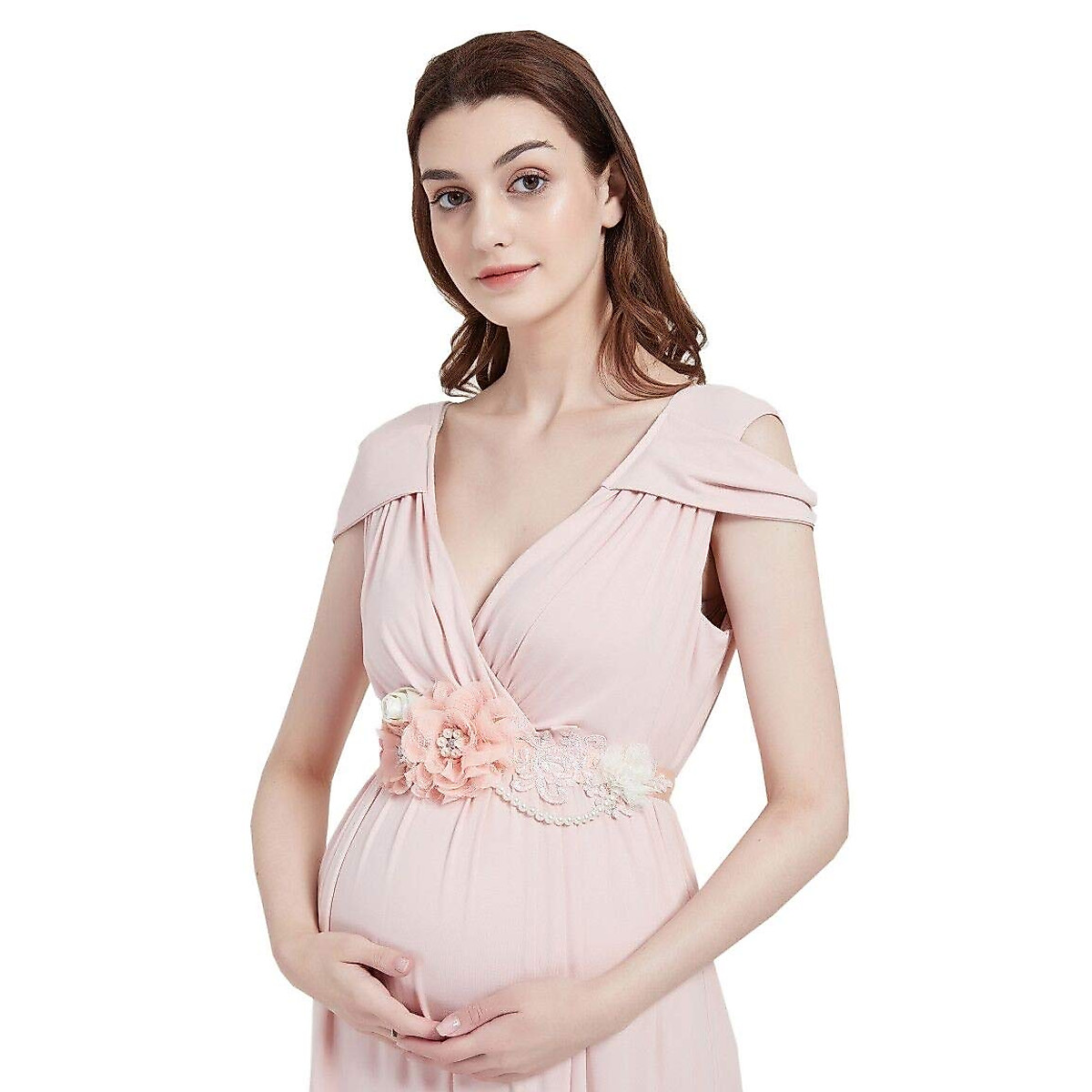 FANFAN Pregnant Wedding Belt Bridal Applique Sash Belt Maternity Satin Belt Y01 (Blush)