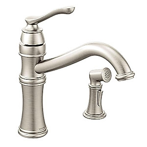 Moen 7245SRS Belfield One Handle High Arc Kitchen Faucet, Spot Resist Stainless, Side Spray, Ergonomic Head Angle, Flexible Installation, Optional Deckplate Included