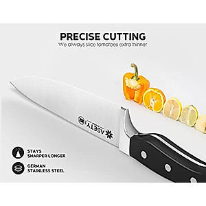 ASETY Kitchen Knife Set with Block, NSF Certified 15 PCS Professional Chef Knife Set with Knife Sharpener, German Stainless Steel Full Tang Knife Block Set, Gift for Men I Women