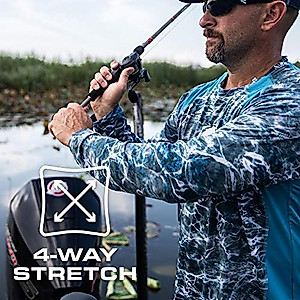 Mossy Oak Standard Men's Fishing Shirts Long Sleeve with UPF 40+ Sun Protection, Illusion Blue, Large