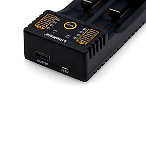 2-Bay USB Smart 18650 Battery Charger，Smart Multifunctional Battery Charger for 18650 26650 14500 16340 10440 RCR123,3.2V LiFePO4,1.2V Ni-MH Ni-Cd AA with 2 LED Indicators