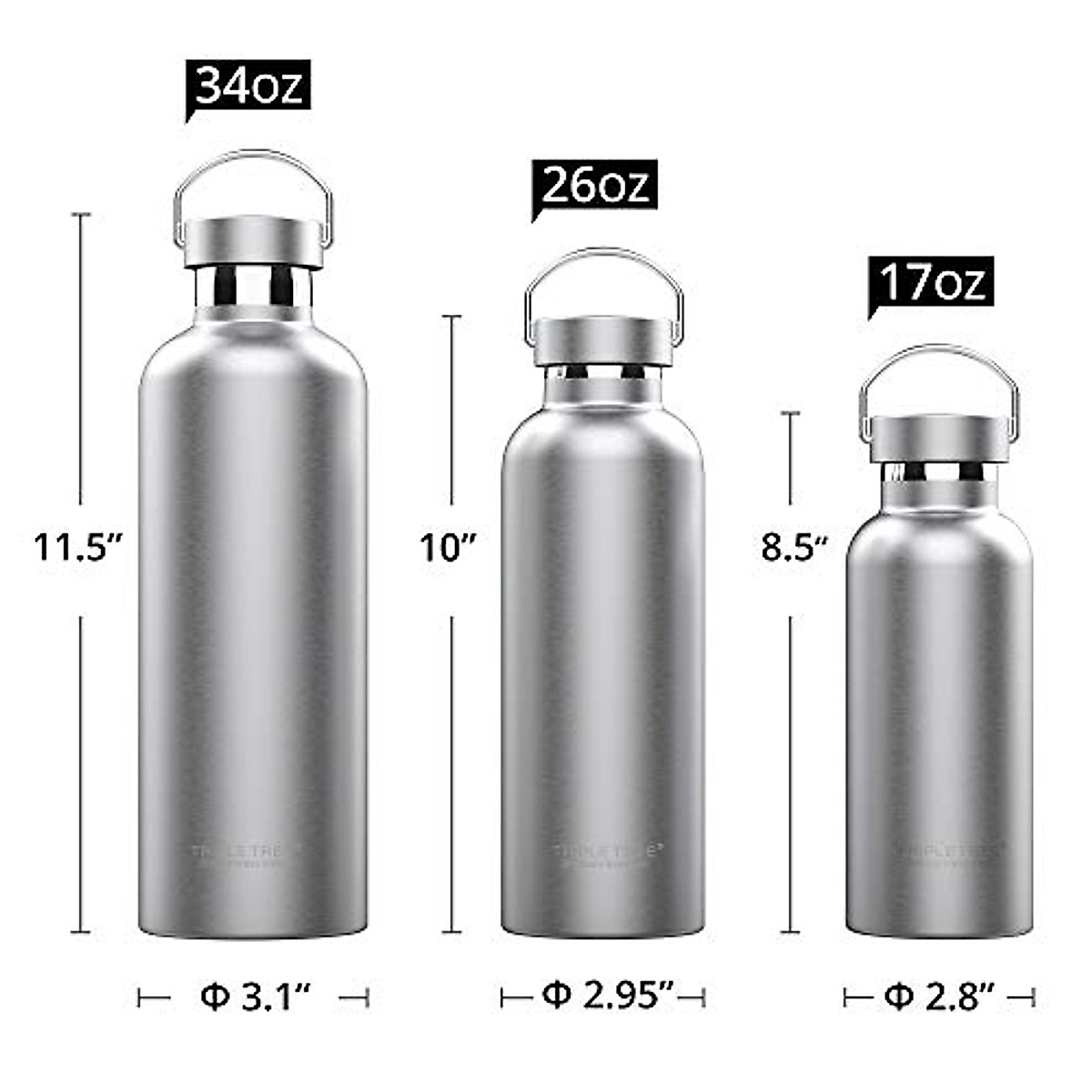 Triple Tree 34OZ Vacuum Insulated Stainless Steel Water Bottle, Double Wall Wide Mouth Lids Keeps beverage Hot or Cold Sweat Proof