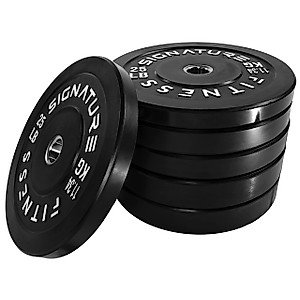 Fitvids 2" Olympic Bumper Plate Weight Plates with Steel Hub, 210LB Set (2X 25/35/45LB), Black, with 7FT Olympic Barbell (Chrome)
