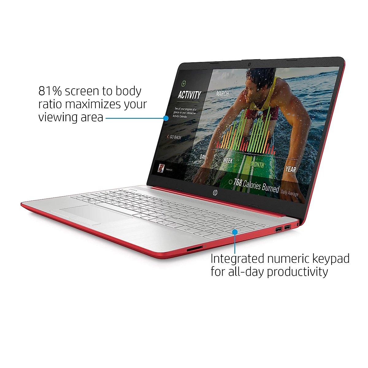 HP Newest 15.6" HD Laptop Computer, Intel Quad-core Pentium Processor, 16GB RAM, 256GB SSD, Office 365 1-Year, Numeric Pad, Webcam, Ethernet, Wi-Fi, Bluetooth, Windows 11 Home(S Mode), Red, /Battery