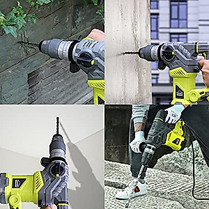 DEWINNER OUTLET Rotary Hammer Drill,1-1/4 Inch with Vibration Control and Safety Clutch,13 Amp Heavy Duty Demolition Hammer for Concrete-Including 3 Drill Bits,Flat Chisels, Point Chisels, Drill Chuck
