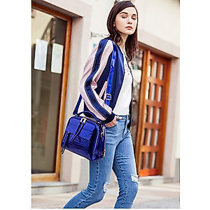 Chikencall Women’s Patent Leather Handbag and Purses Crocodile Pattern Shell Shoulde Bags Ladies Satchels Crossbody Bag Blue