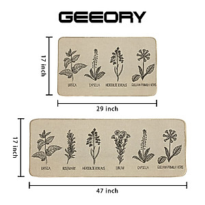 GEEORY Kitchen Mats for Floor Set of 2,Capsella Rosemary Linum Gullviva Primula Veris Floor Mat Farmhouse Seasonal Holiday Decor for Home Kitchen - 17x29 and 17x47 Inch