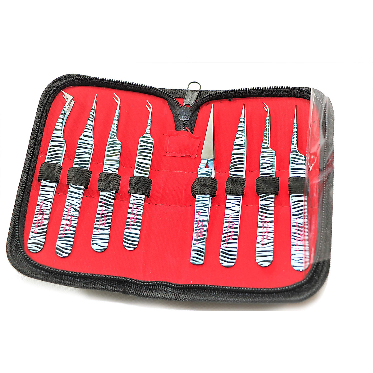Jewelry Tweezers W/Zebra Pattern 8pcs Set Hand Nipper Repair Tweezers Tool Diy (Cynamed)
