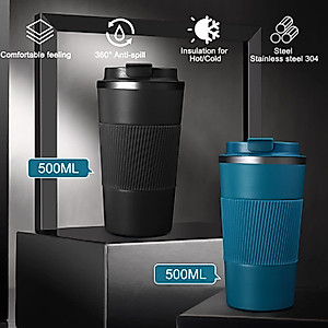 Travel Coffee Mug Spill Proof, Vacuum Insulated Coffee Mug 17oz Stainless Steel Travel Mug Double Wall Leak-Proof Reusable Coffee Tumbler for Keep Hot/Ice Coffee, Tea, and Beer
