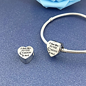 Charm Fit Pandora Charms Bracelet "I Love You to the Moon and Back" Love Heart Charms Christmas Birthday Gift (Love You to The Moon and Back)