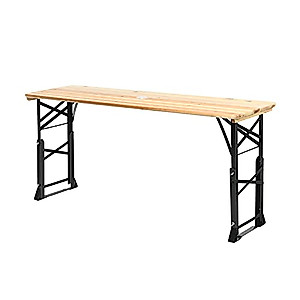 Giantex Folding Picnic Table, Wood Outdoor Table with Umbrella Hole, Adjustable Metal Legs, Patio Bistro Table for Garden Party Backyard, Rectangular Camping Table No Assembly