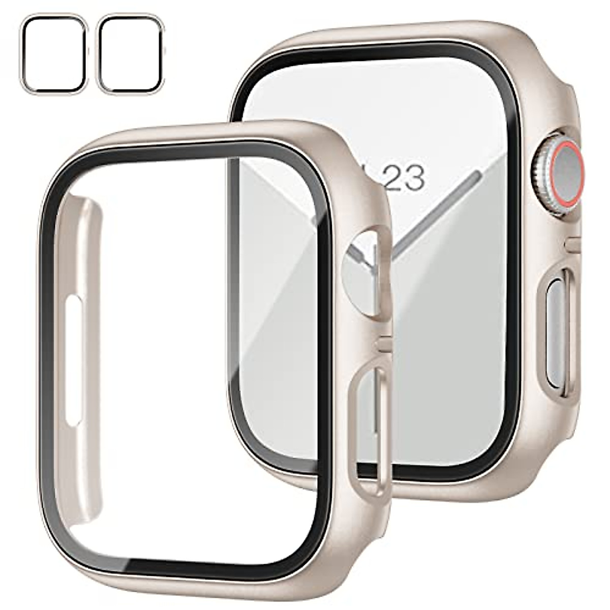 2 Pack Case with Tempered Glass Screen Protector for Apple Watch Series 9/8/7 41mm,JZK Slim Guard Bumper Full Coverage Hard PC Protective Cover Thin Case for iWatch 41mm Accessories,Starlight