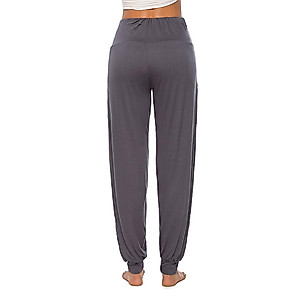 AvaCostume Womens Harem Yoga Pants Side Slit Sport Workout Sweatpants Darkgrey XL