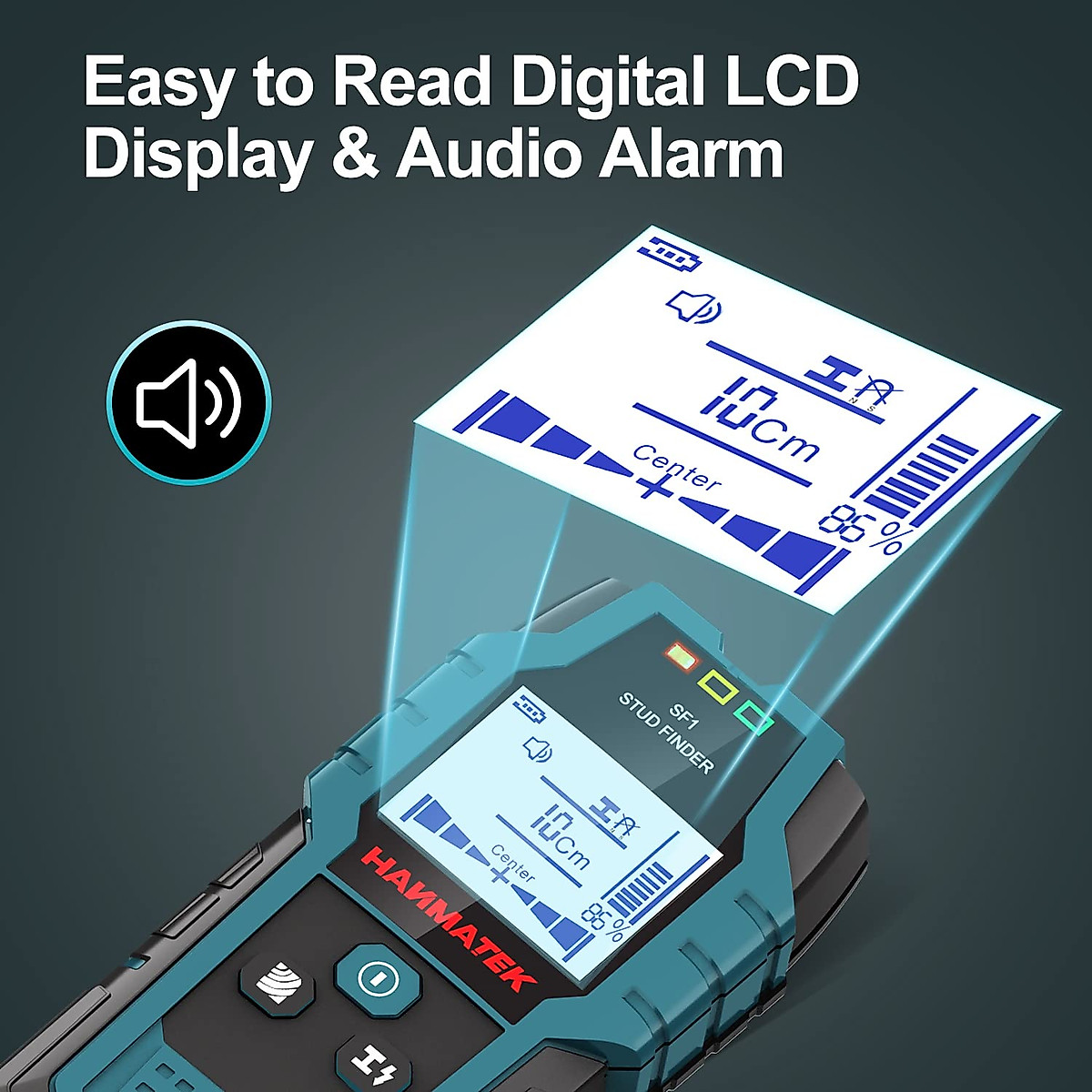 HANMATEK Stud Finder Wall Scanner Detector with Pro Smart Sensor, Audio Alarm and HD LCD Display, 5 in 1 Upgrade Wood Exact Mode Stud Finder Tool for The Center Edge of Metal, Studs, AC Wire,Pipe