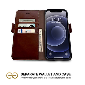 Dreem Fibonacci 2-in-1 Wallet Case for Apple iPhone 12 Pro Max - Luxury Vegan Leather, Magnetic Detachable Shockproof Phone Case, RFID Card Protection, 2-Way Flip Stand - Coffee