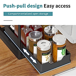 2 Pack Under Sink Organizer and Storage, 2-Tier Sliding Bathroom Organizer with Hook, Multi-Use for Kitchen/Bathroom/Laundry room Organization, Black