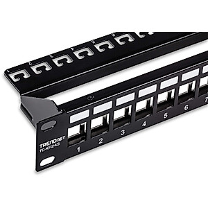 TRENDnet 24-Port Blank Keystone Shielded 1U Patch Panel, 1U 19" Rackmount Housing, Protects Against EMI/RFI Noise, Recommended with TC-K06C6A Cat6A Keystone Jacks (Sold Separately), Black, TC-KP24S