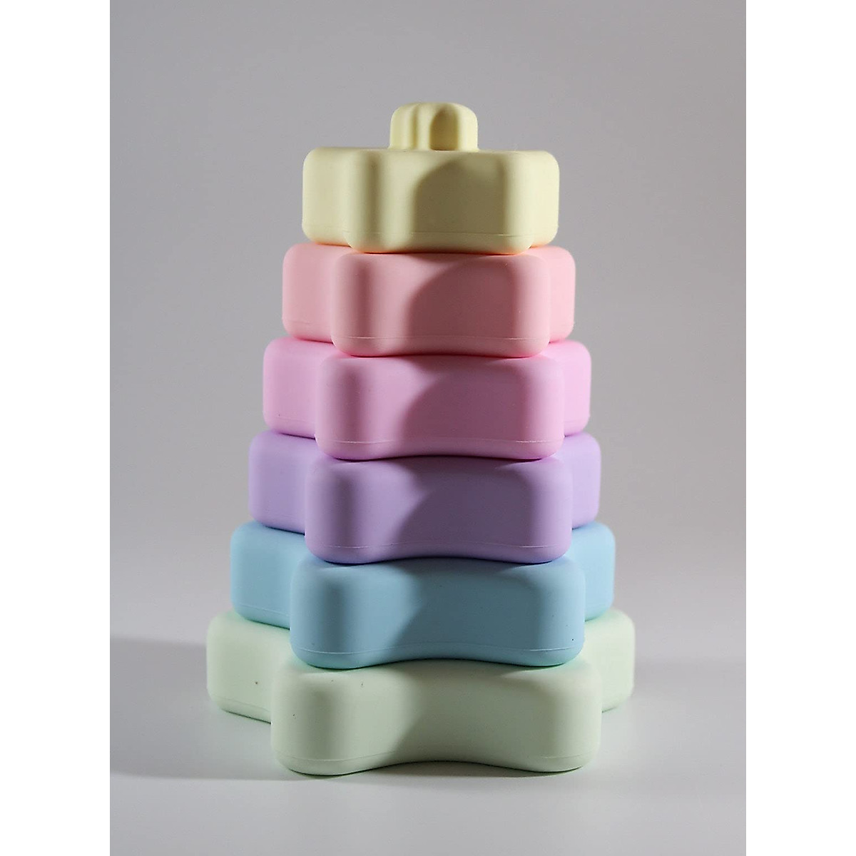 Baby Step Silicone Baby Stacking Rings - Teething Rings Toy, Star Shaped Soft Sensory teether, Early Developmental Educational Baby Travel Toy 6 Pieces Portable Montessori Toys