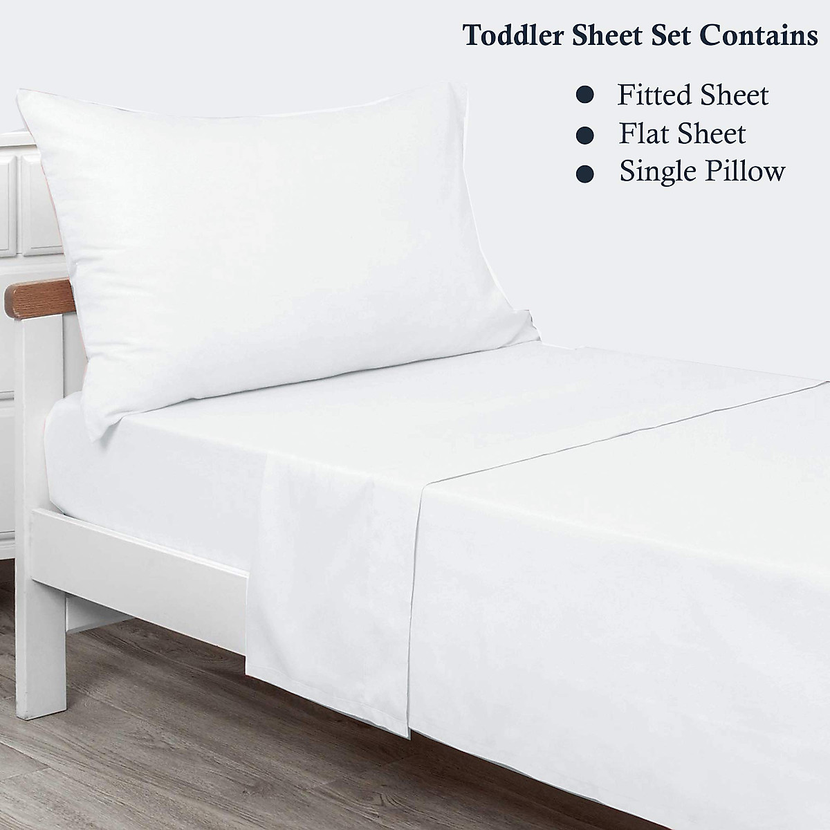 PLAIN PRINTED LINEN 3-Piece Toddler Sheet Set, 100% Cotton Fitted Sheet, Flat Sheet and Envelope Pillowcase, Toddler Bed Set,Crib Sheets Set,Mini Crib Sheets (White Solid)