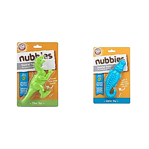 Arm & Hammer for Pets Nubbies Dental Dog Toy Bundle: Denta-Saurus T-Rex & Gator Chew Toys in Mint Flavor | Reduces Plaque & Tartar, for Tough & Moderate Chewers