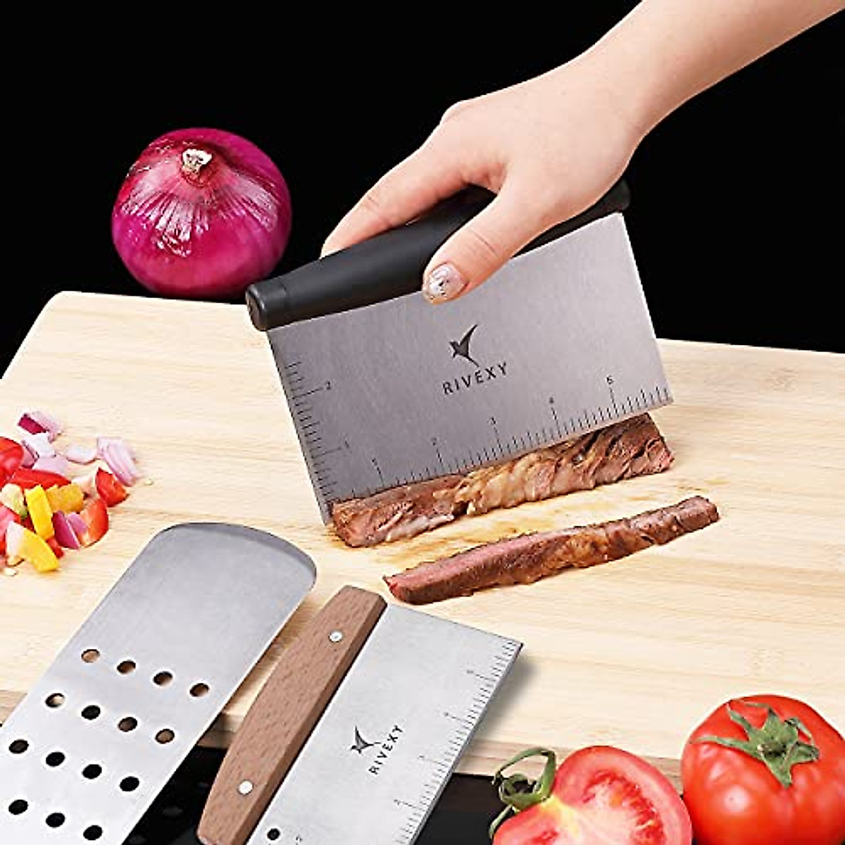 Rivexy 5 Pcs Grill Spatula for Outdoor Grill Premium Quality Metal Spatula for Cast Iron Skillet Durable Flat Top Grill Accessories Great for Outdoor BBQ Teppanyaki and Camping