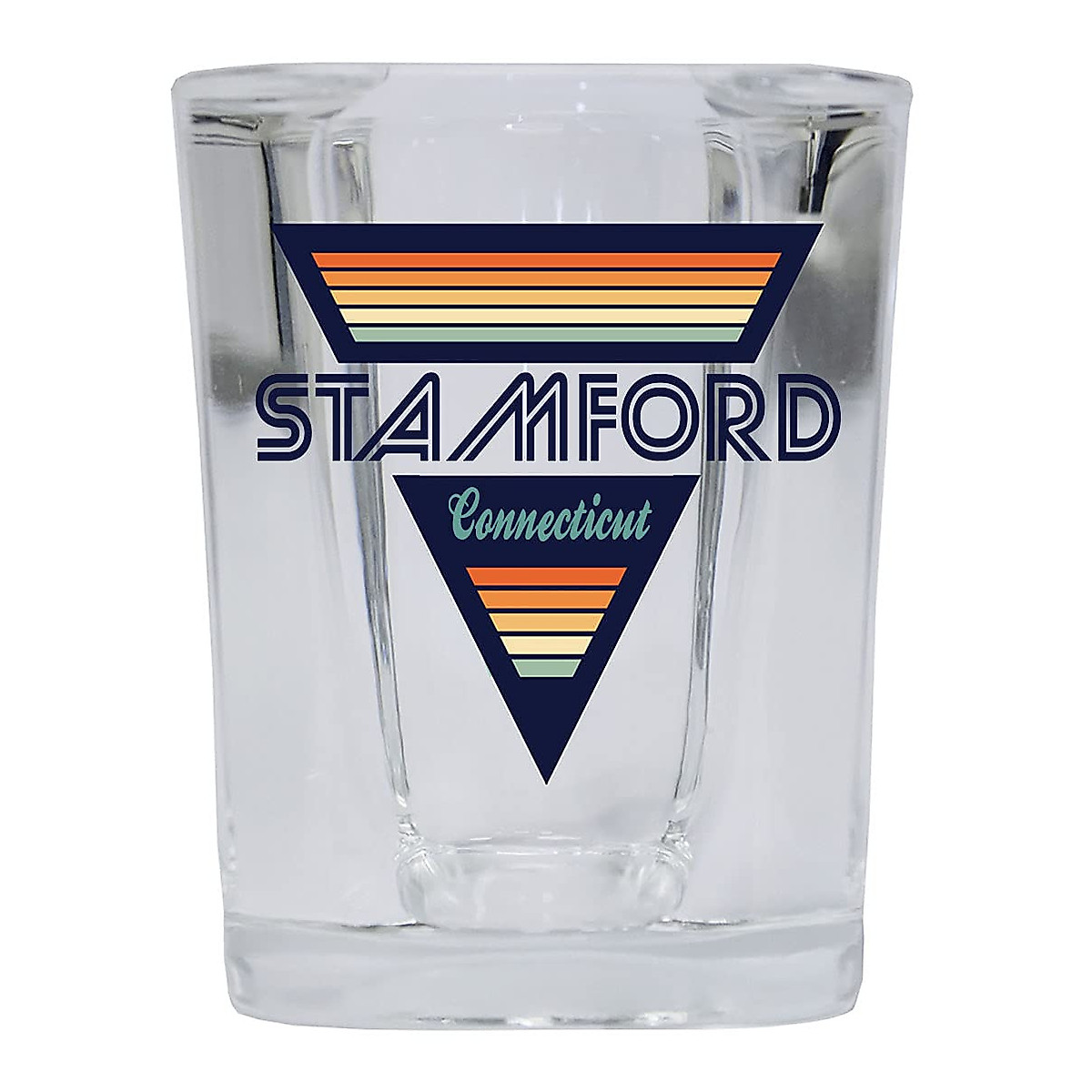 R and R Imports Stamford Connecticut 2 Ounce Square Base Liquor Shot Glass Retro Design