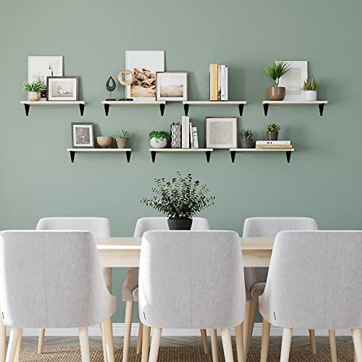 Wallniture Arras 17" Floating Shelves for Storage, Bookshelf Living Room Decor, Dining Room & Kitchen Shelves, Wall Shelves for Bedroom and Office Set of 7, Natural, Wood