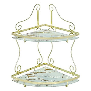 JKsmart 2 Tier Bathroom Corner Shelf, Kitchen Countertop Organizer, Makeup Shelf Organizer and Storage, Spice Rack Standing Shelves, Perfect Storage Tray for Bathroom, Kitchen, Vanity (Gold)