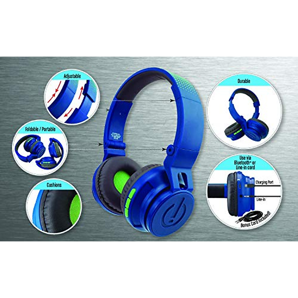 eKids Wireless Bluetooth Kids Headphones with Microphone, Portable Volume Reduced to Protect Hearing Rechargeable Battery, Adjustable Kids Headband for School Home or Travel Blue﻿