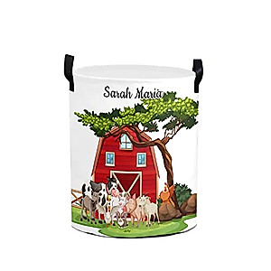 NZOOHY Farm Animals Personalized Custom Laundry Basket Clothes Round Storage Handle Waterproof, Custom Foldable Large Capacity and Lightweight, For Bedroom Bathroom Decoration