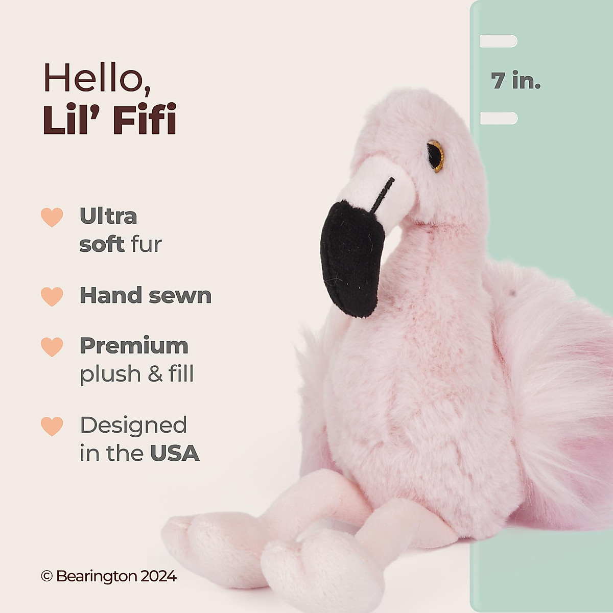 Bearington Lil’ Fifi Stuffed Animal: Stuffed Plush Flamingo Toy, Ultra-Soft 7” Fifi The Flamingo, Made with Premium Fill, Pink Fur and Fuzzy Wings; Machine Washable, Great Gift for Animal Lovers