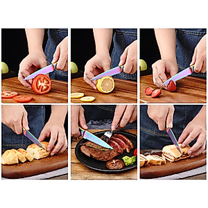 WELLSTAR Utility Knife, 4 Inch Serrated Paring Knife with Super Sharp Rainbow High Carbon Stainless Steel Blade for Fruit Vegetable Cutting Peeling Slicing